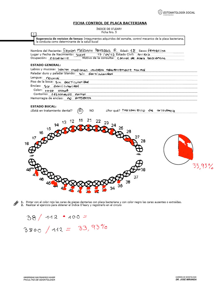5 Ficha Control de Placa | PDF | Higiene oral | Odontología