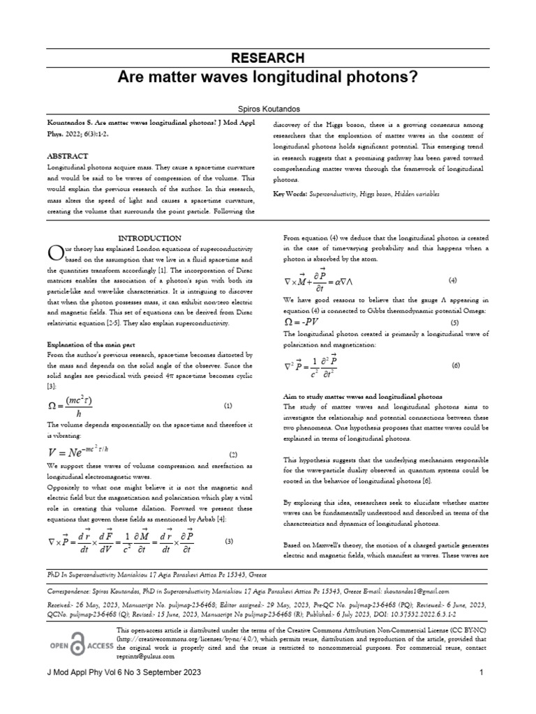 Are Matter Waves Longitudinal Photons | PDF | Science & Mathematics