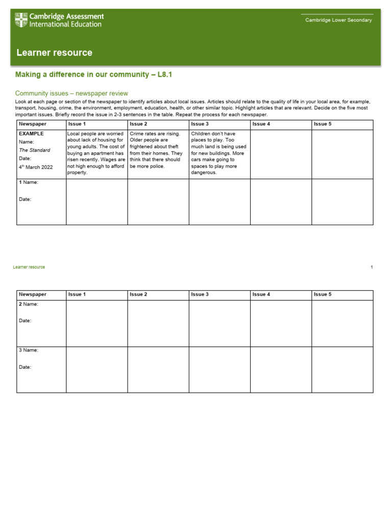 Challenge - Stage 8 - Making A Difference in Our Community - L8.1 ...