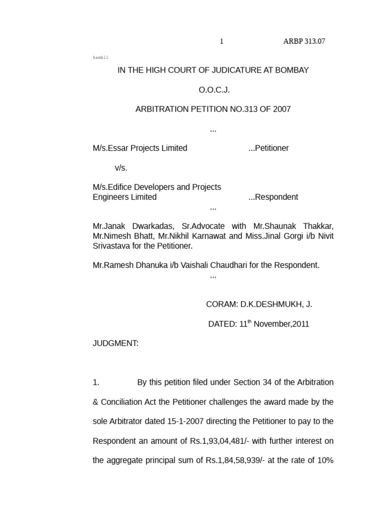 Single Bench Judgement PF EDIFICE Developers and Projects Engineers ARB - 313 - 2007 | PDF ...