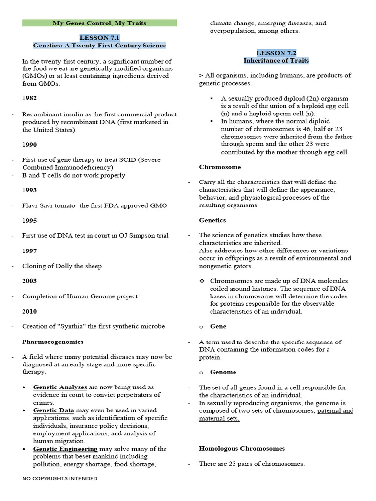 Biology (Genes) Book Digest Notes or Reviewer | PDF