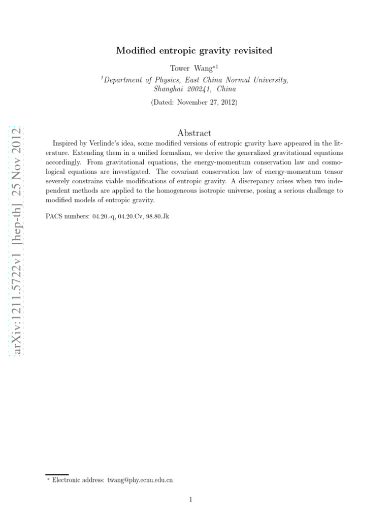 Modified Entropic Gravity Revisited | PDF | Gravity | General Relativity