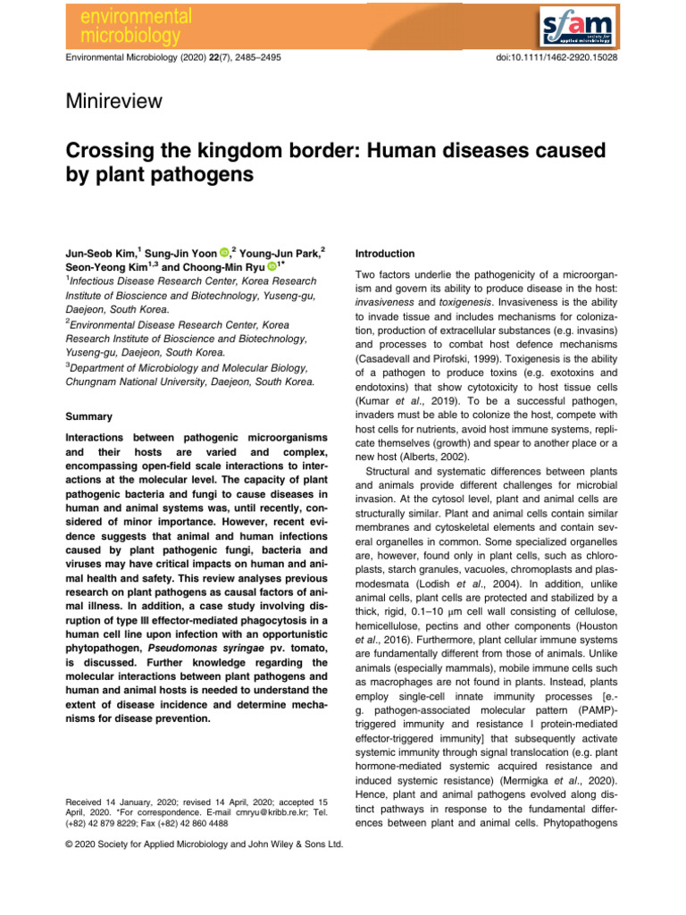 Minireview Crossing The Kingdom Border: Human Diseases Caused by Plant ...