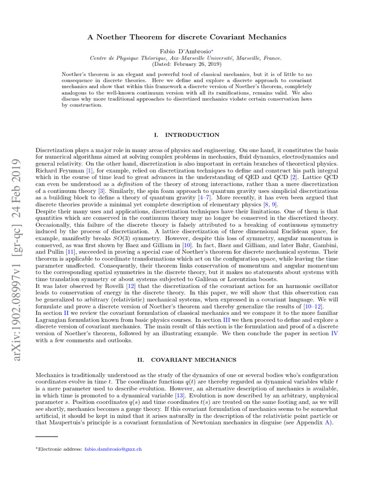 Discrete Noether Theorem in Mechanics | PDF | Noether's Theorem | Lagrangian Mechanics