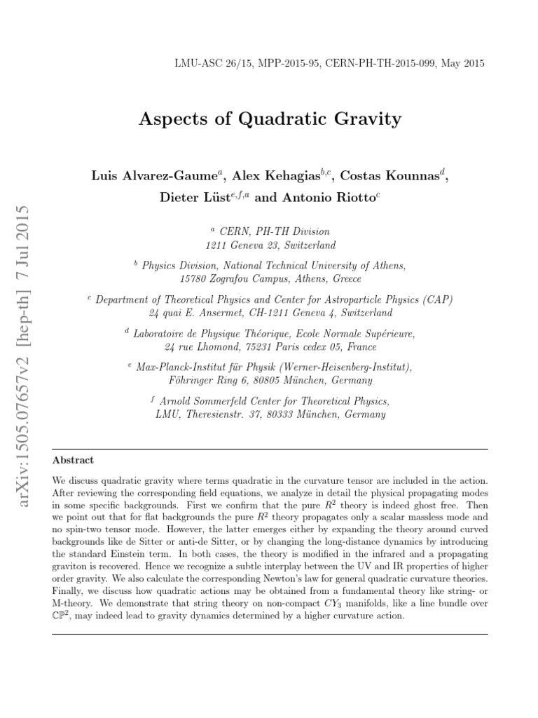 Quadratic Gravity and R² Theory | PDF | Gravity | General Relativity