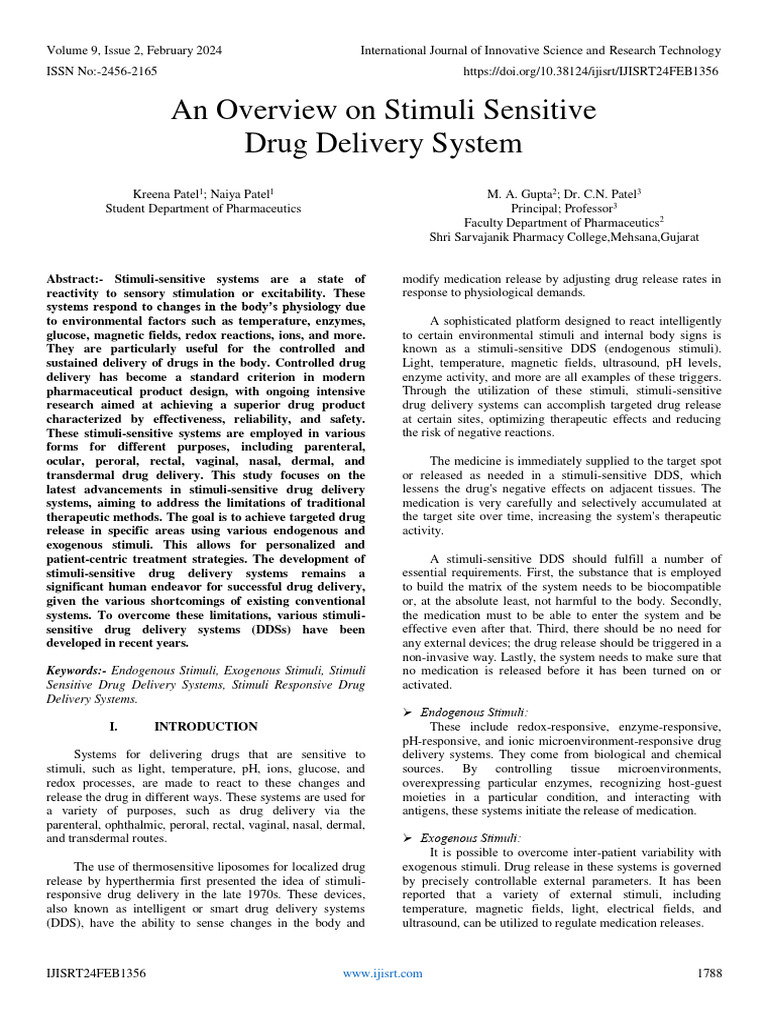 An Overview On Stimuli Sensitive Drug Delivery System | PDF | Biopolymer | Dose (Biochemistry)