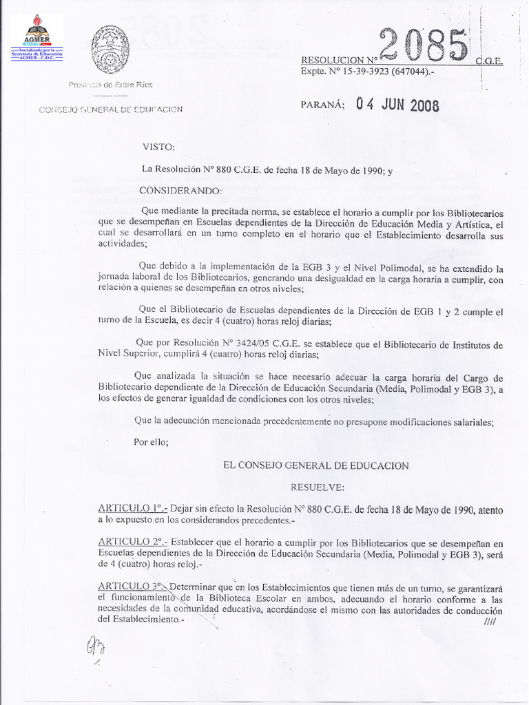 Resolucion 2085 08 | PDF