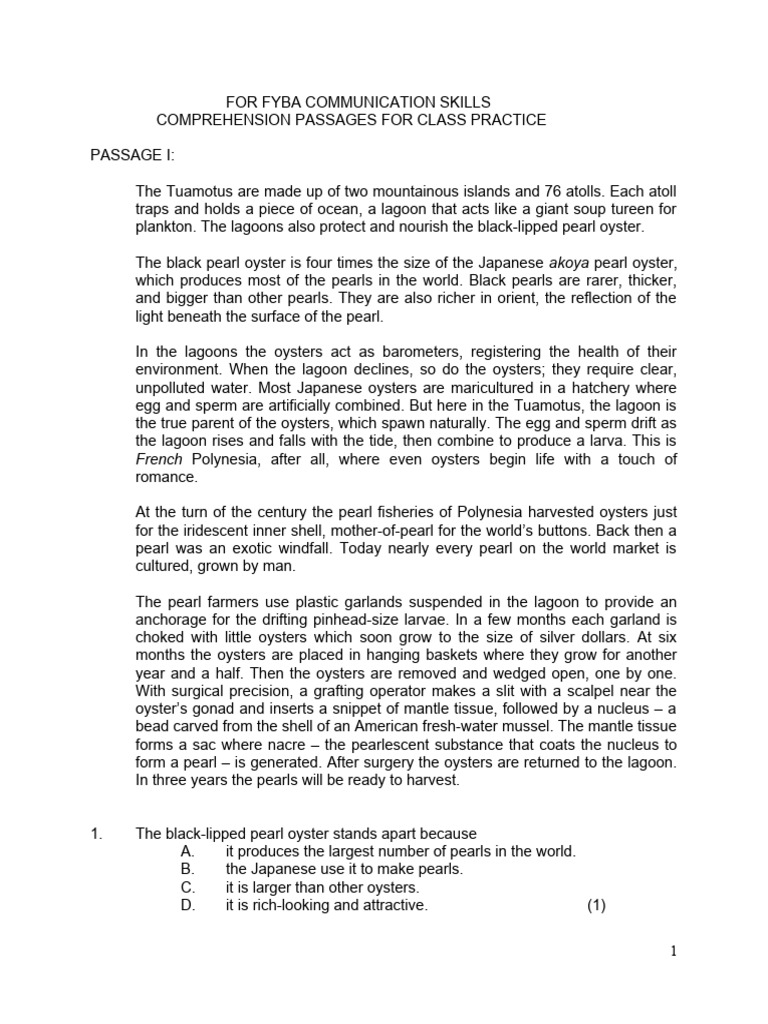 Passages For Class Practice II | PDF | Pearl | Oyster