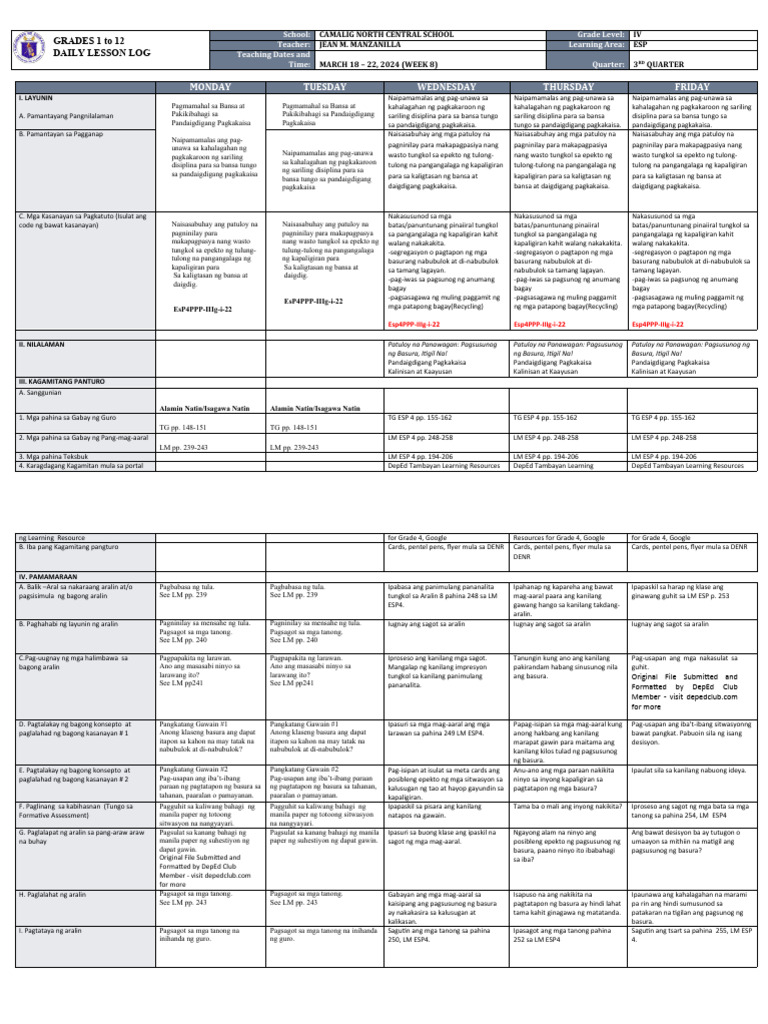DLL - Esp 4 - Q3 - W8 | PDF