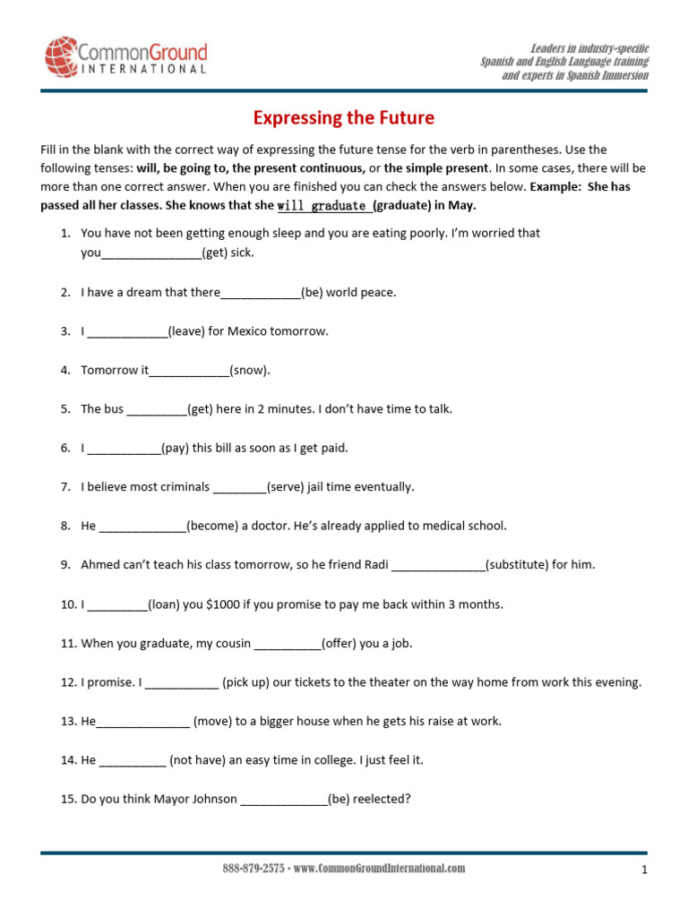 Expressing The Future in English Practise Sheet | PDF