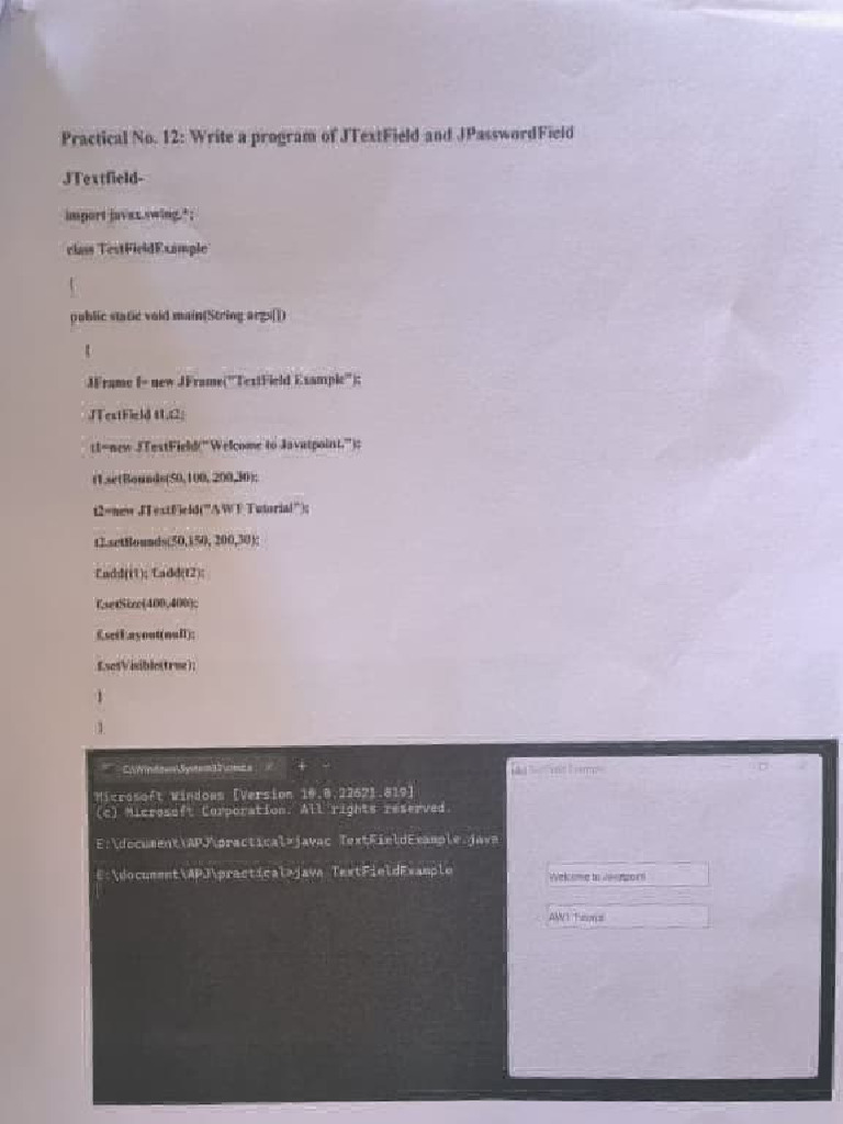 Jtextfield Practical No 12 Write A Program Of Jtextfield And