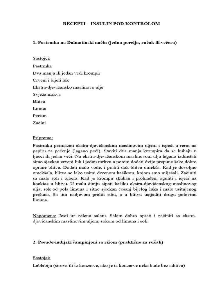 RECEPTI - Insulin Pod Kontrolom Word | PDF