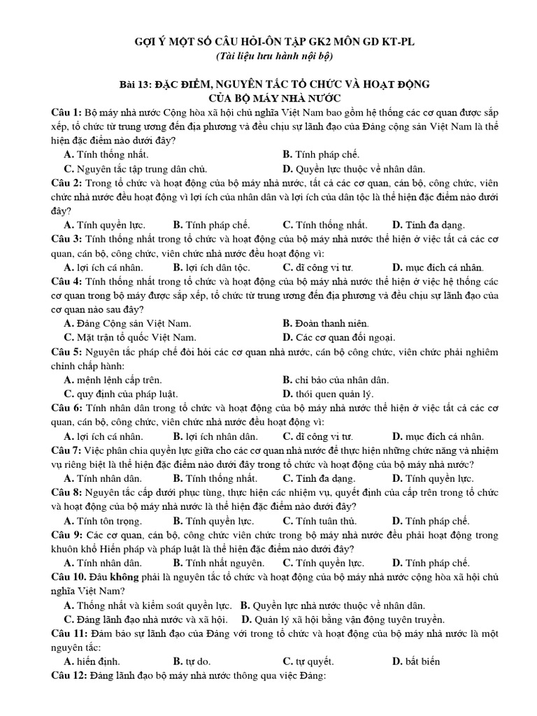 Tailieu Ontap 10 GK 2023 2024 | PDF