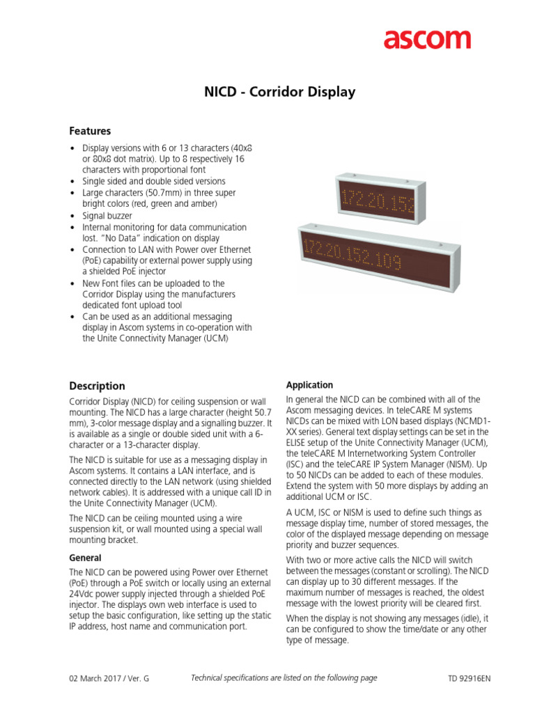 NICD Corridor Display DS 92916EN | PDF | Data Transmission | Computing