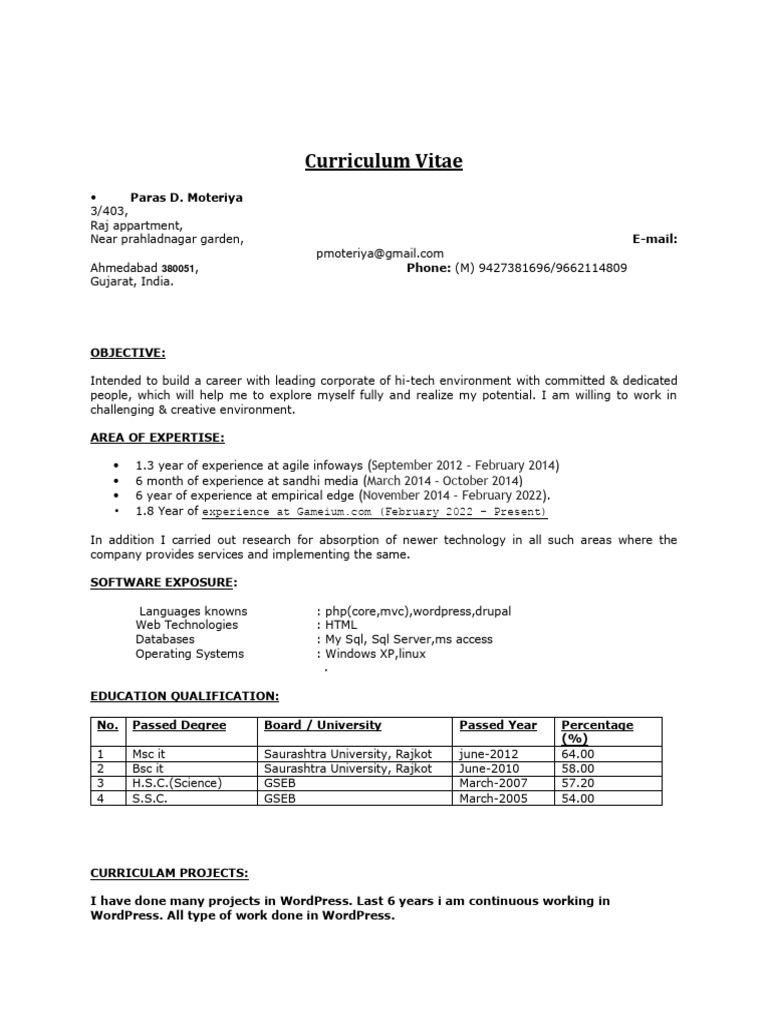 Paras Resume Updated | PDF | Word Press | Drupal