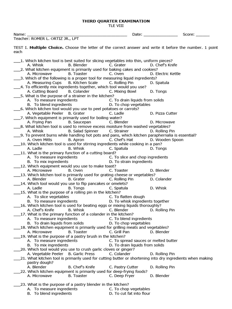 TLE Grade 8 Third Quarter Exam Key | PDF | Food And Drink Preparation ...