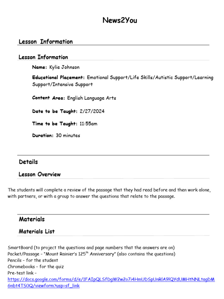 News2you Lesson Plan | PDF | Reading Comprehension | Human Communication