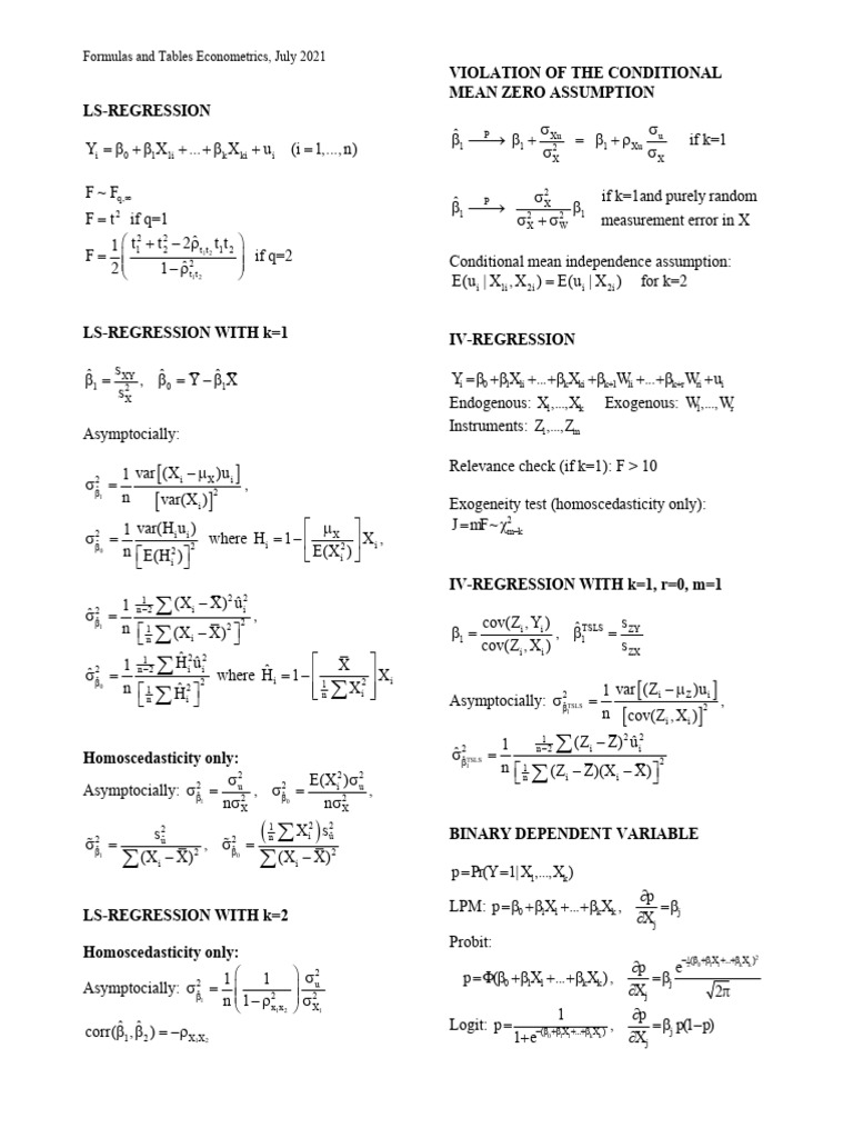 Exam Formulas (2021) | Download Free PDF | Statistical Theory | Statistics