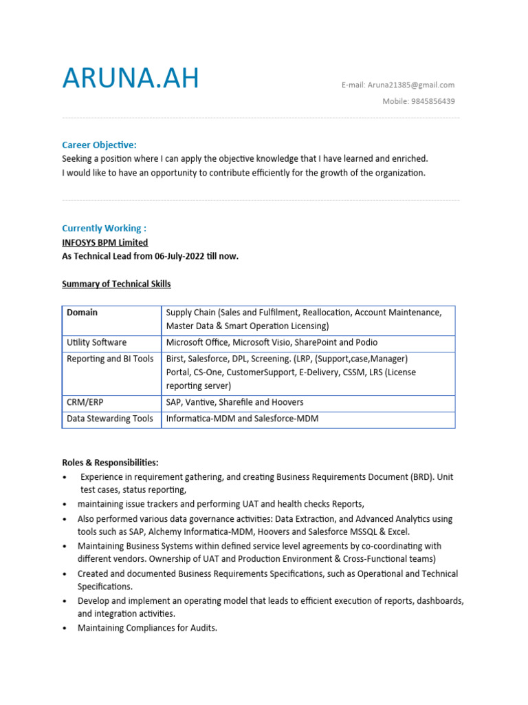 Aruna - Ah CV 21-Sep-23 | PDF | Accounts Payable | Business