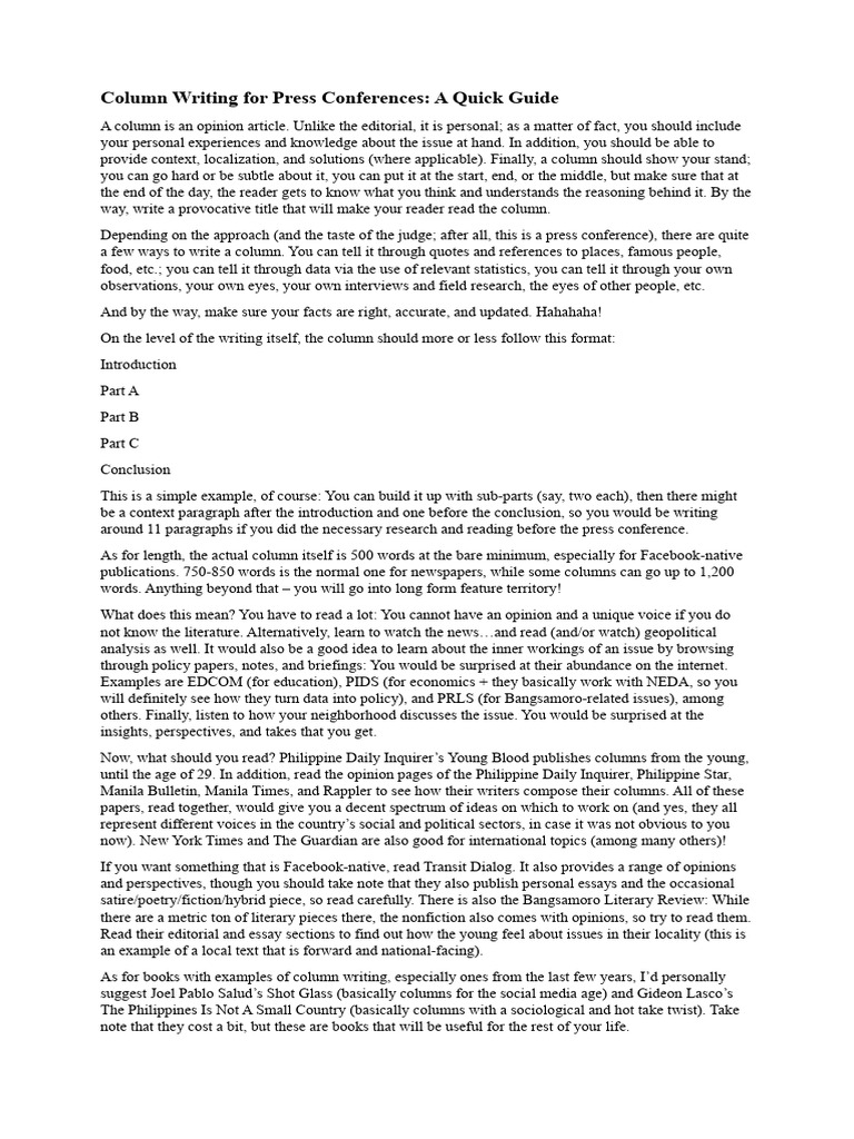 Column Writing for Press Conferences | PDF | Human Communication
