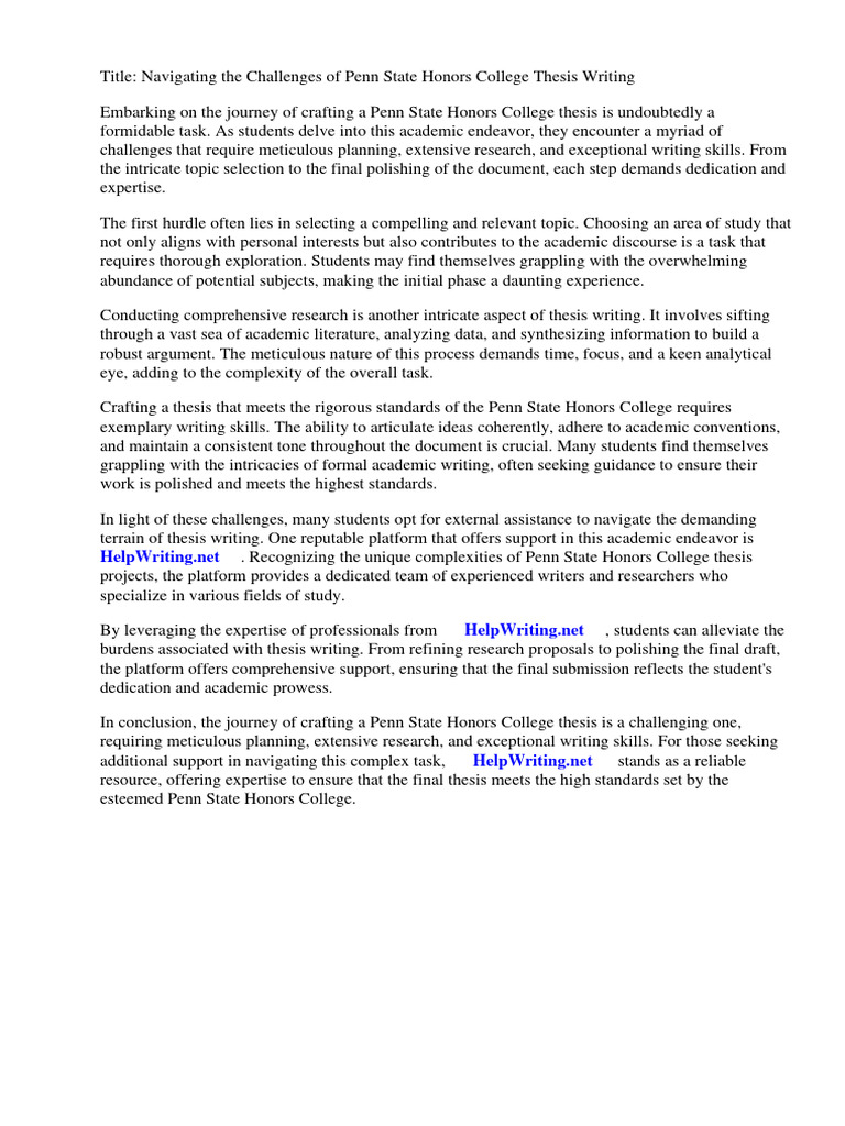 Penn State Honors College Thesis | PDF | Thesis | Multilingualism