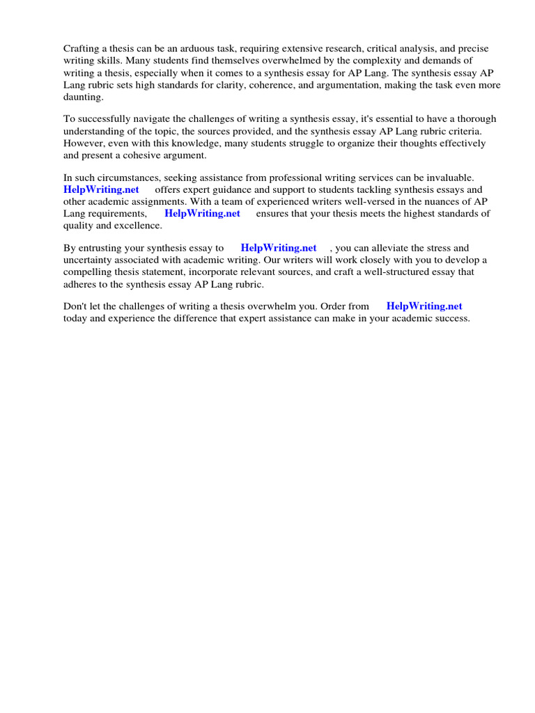 Synthesis Essay AP Lang Rubric | PDF | Essays | Rubric (Academic)