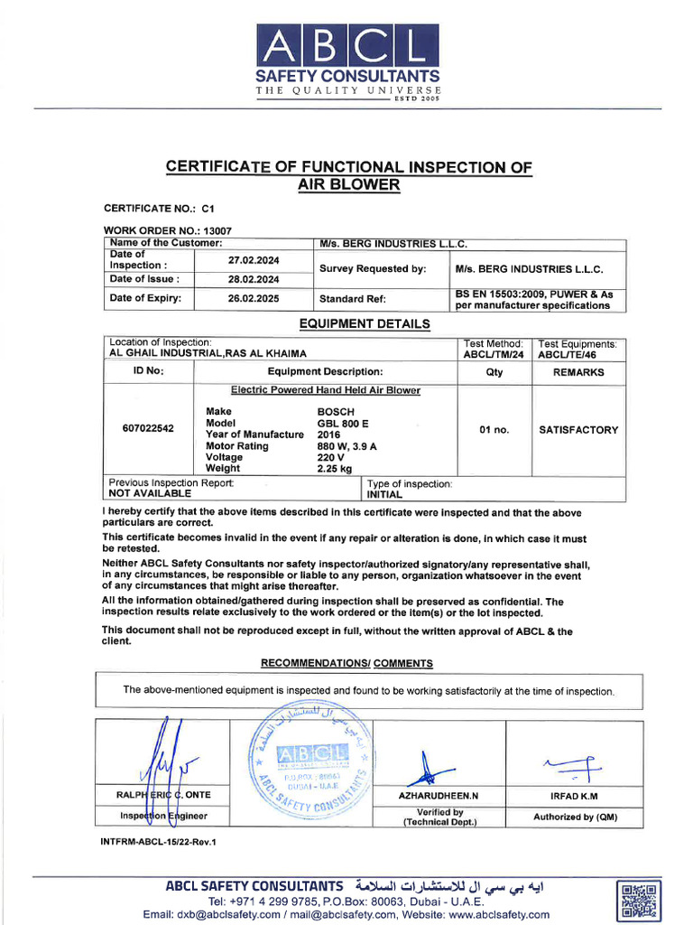 Machine Test Certificate | PDF