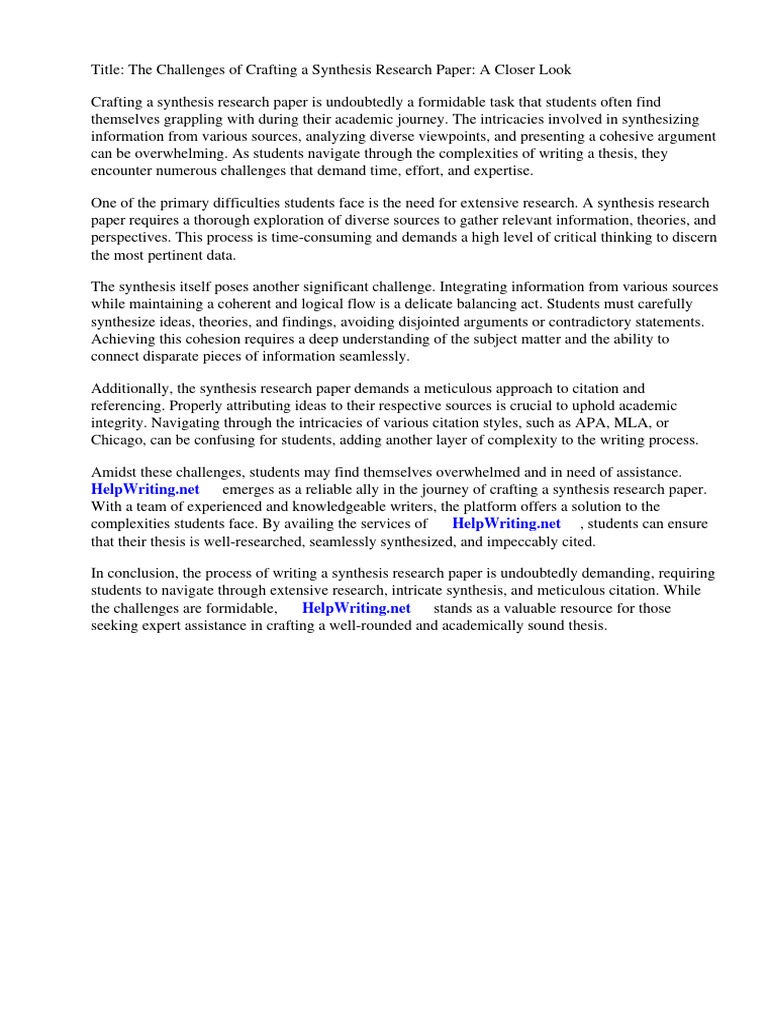 Synthesis Research Paper Example | PDF | Apa Style | Essays