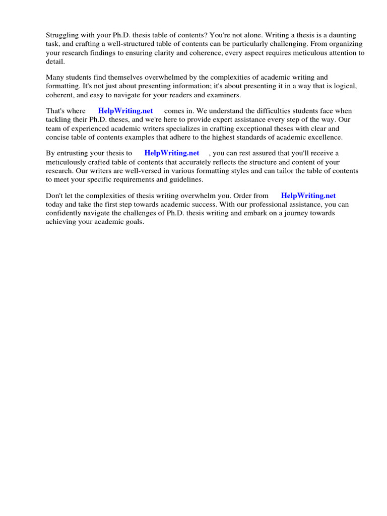 Phd Thesis Table Of Contents Example | Pdf | Thesis | Doctor Of Philosophy