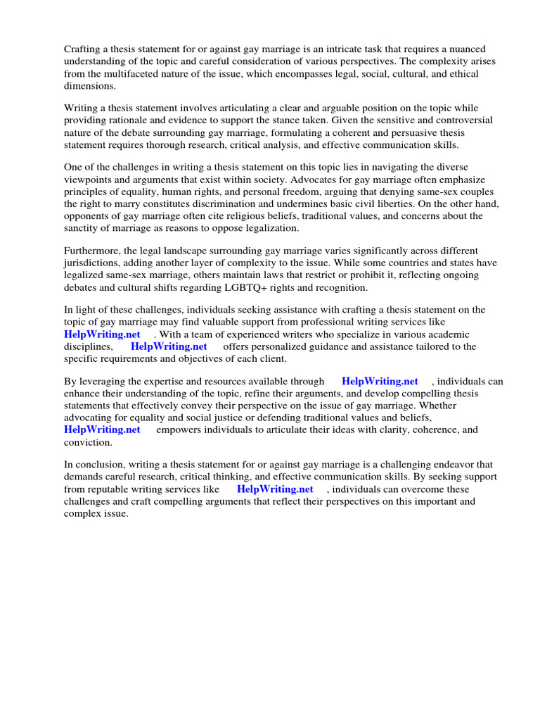 Thesis Statement For Against Gay Marriage | PDF | Same Sex Marriage ...