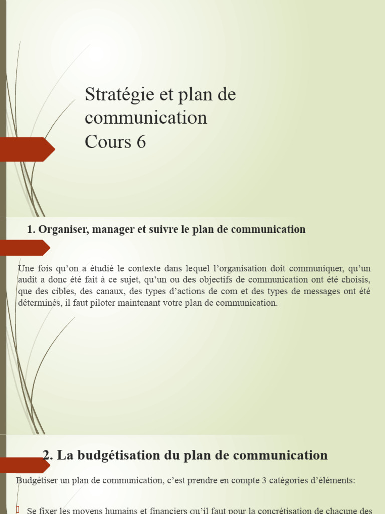 Cours 6 Stratégie et plan de communication | PDF | Budget | Promotion (marketing)