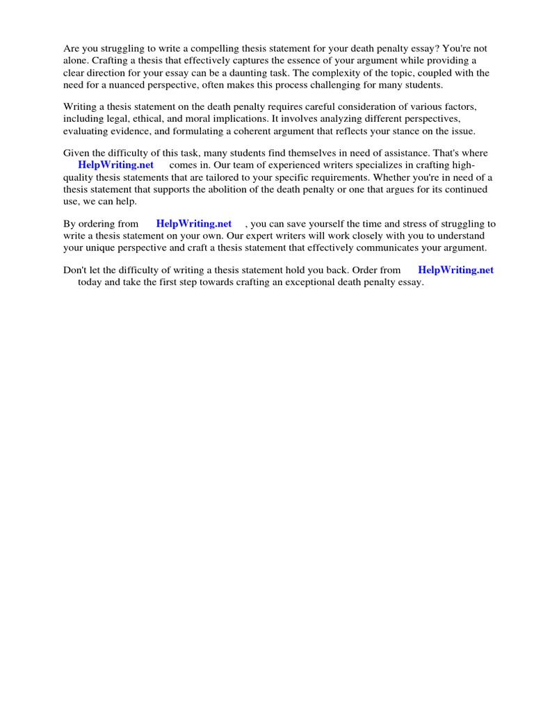 Death Penalty Essay Thesis Statement | PDF | Capital Punishment | Crimes