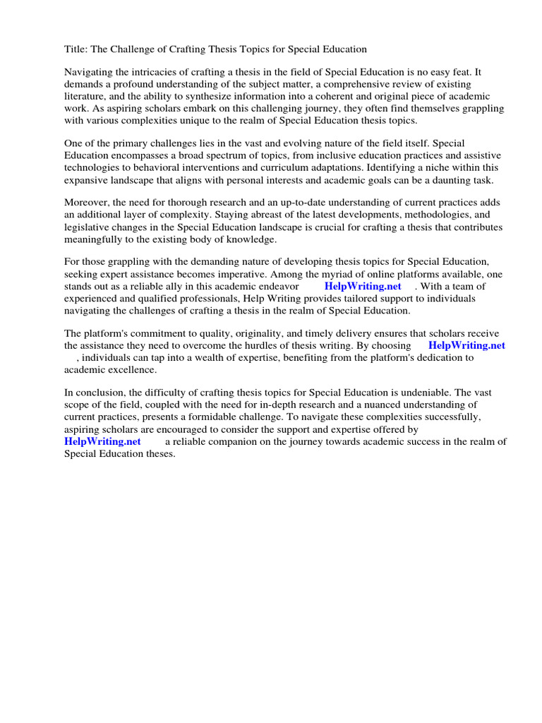 Thesis Topics For Special Education | PDF | Thesis | Special Education