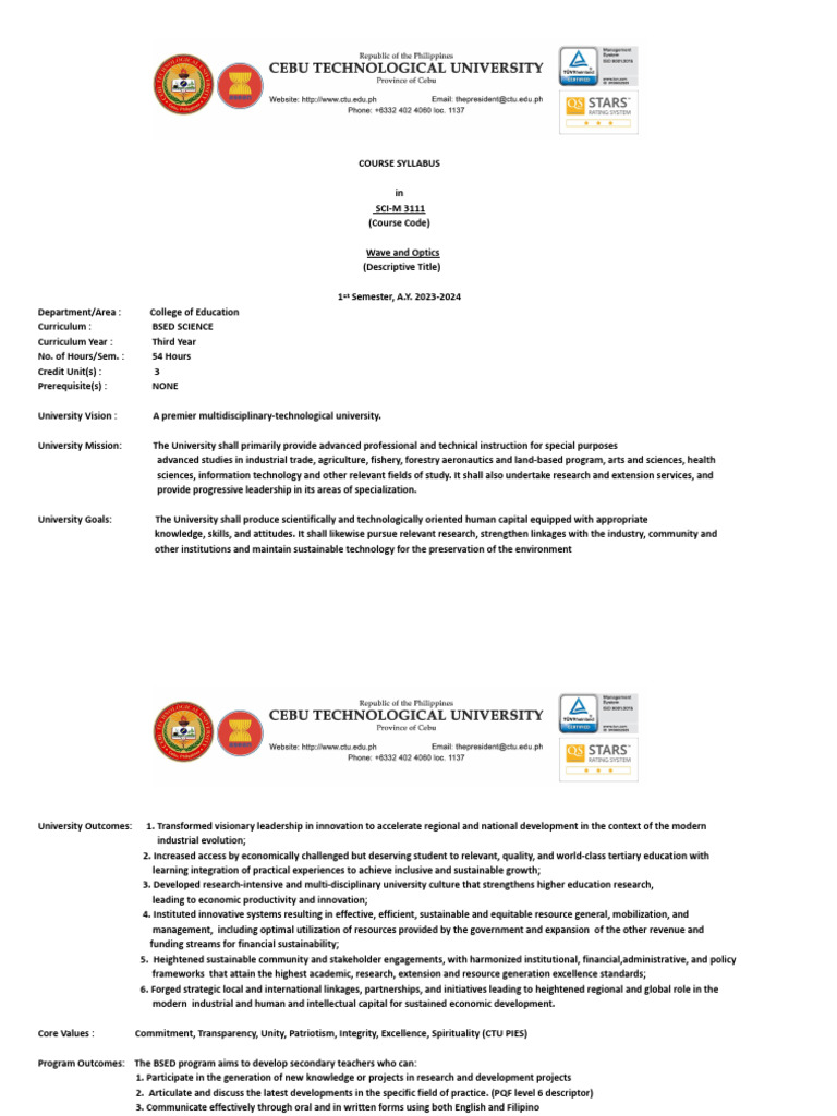 Wave and Optics Course Syllabus | PDF | Light | Electromagnetic Radiation