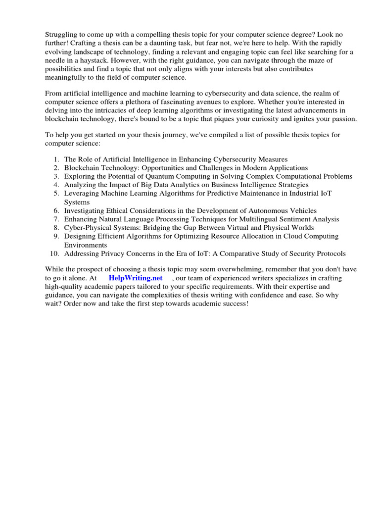 Possible Thesis Topics For Computer Science | PDF | Thesis | Machine ... Possible Thesis Topics For Computer Science | PDF | Thesis | Machine ...