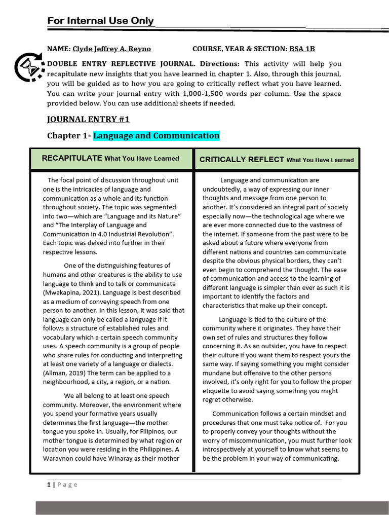 Ge 001 Reflective Journal #1 | PDF