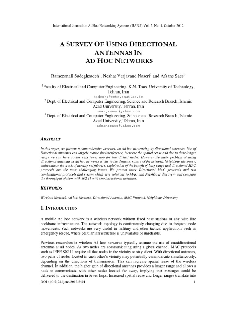 A Survey Of Using Directional Antennas In Ad Hoc Networks Pdf Wireless Ad Hoc Network