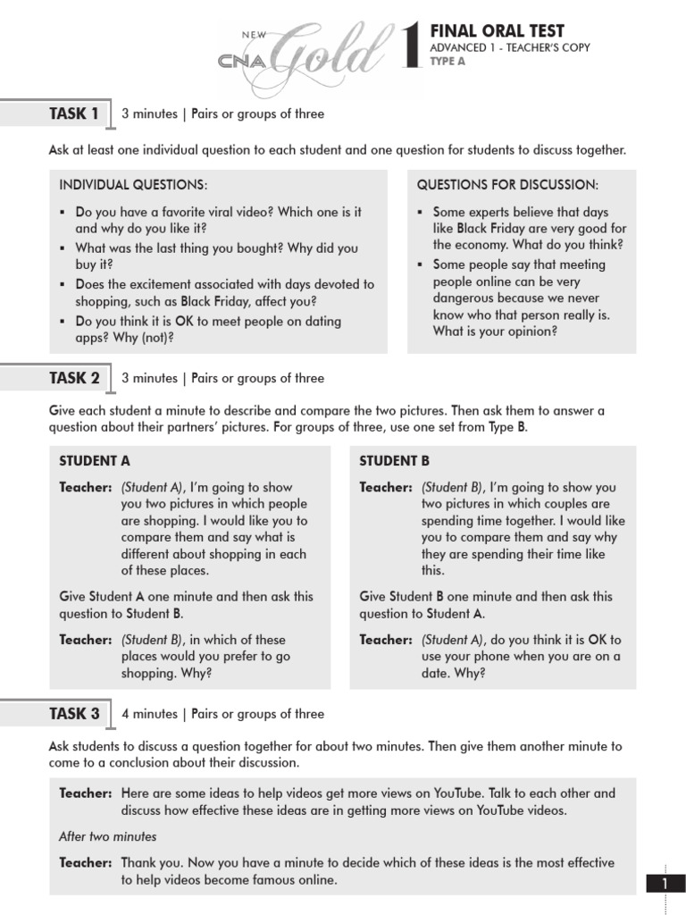 Advanced 1 - Final Oral Test - Type A | Download Free PDF | Human ...