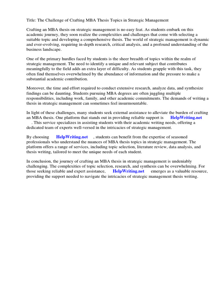 Mba Thesis Topics Strategic Management | PDF | Strategic Management ...