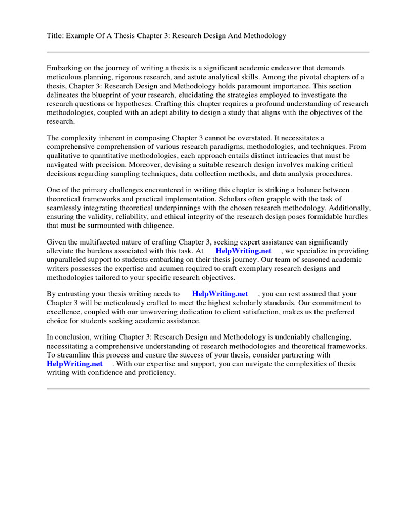 Example of A Thesis Chapter 3 Research Design and Methodology | Download Free PDF | Methodology ...