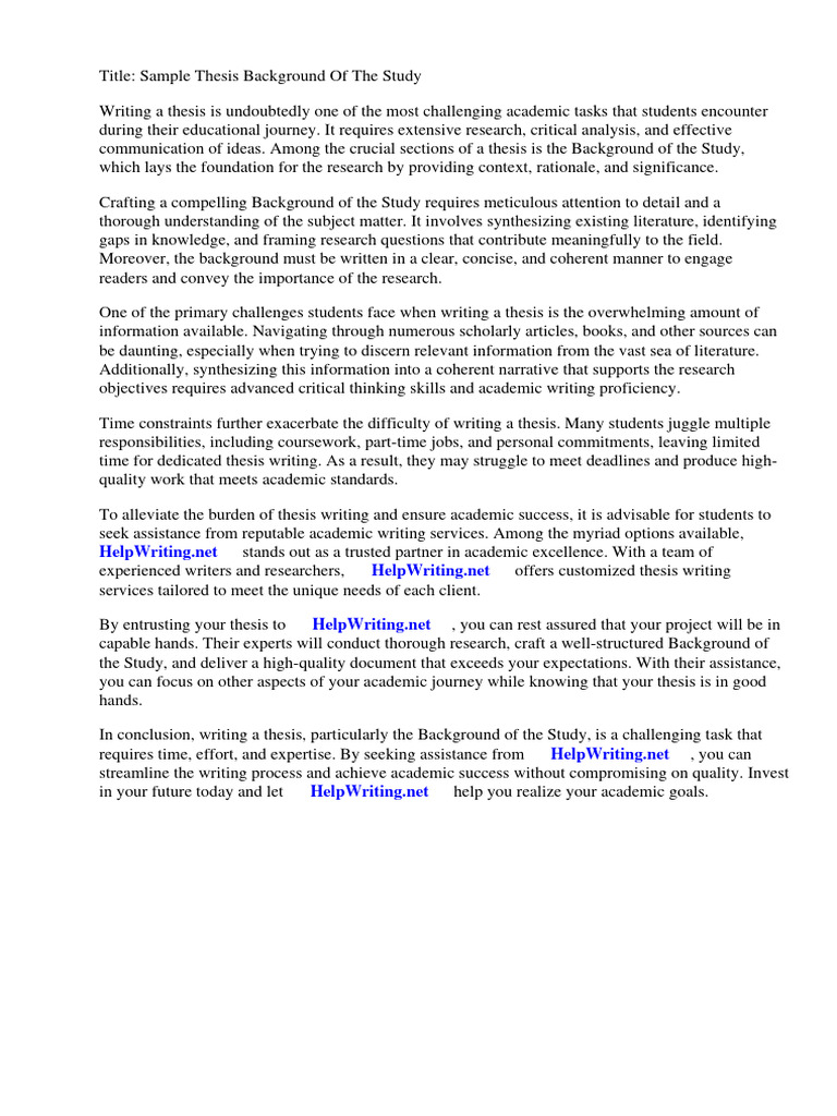 Sample Thesis Background of The Study | PDF | Thesis | Essays