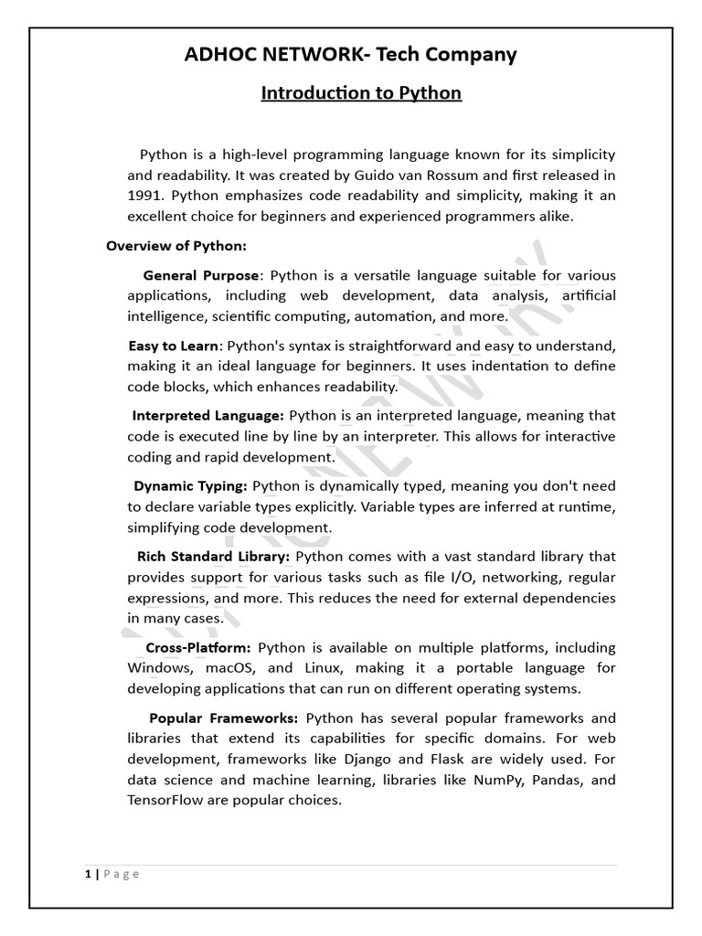 Introduction To Python | PDF | Python (Programming Language) | Control Flow Introduction To Python | PDF | Python (Programming Language) | Control Flow