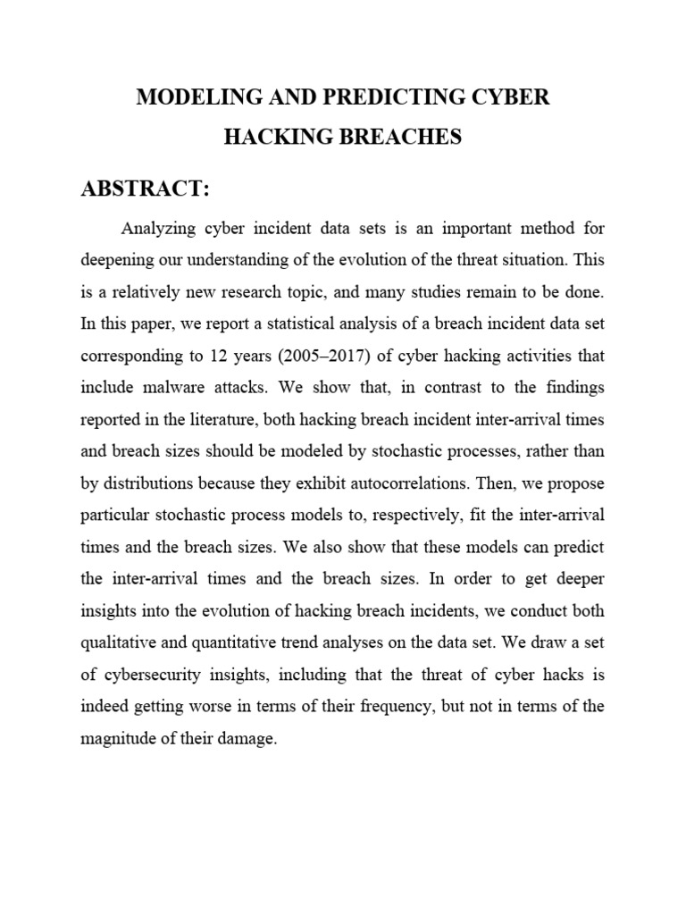 Modeling And Predicting Cyber Hacking Br 1 Pdf Parameter Computer Programming Class