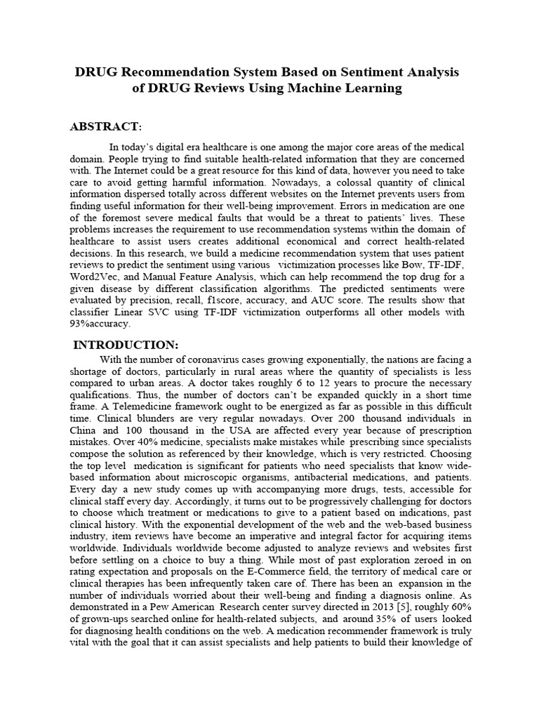 DRUG Recommendation System Based On Sentiment Analysis of DRUG Reviews Using Machine Learning ...