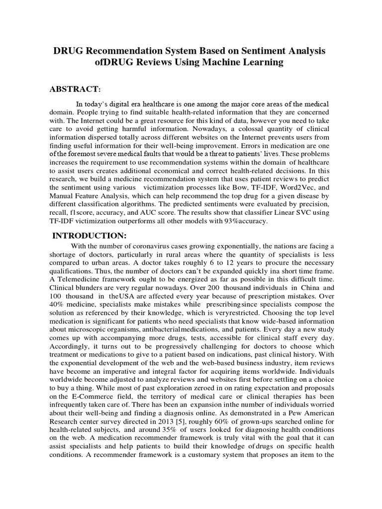 DRUG Recommendation System Based On Sentiment Analysis of DRUG Reviews Using Machine Learning ...