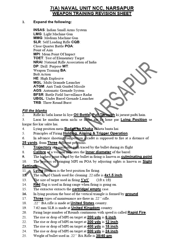 Weapon Training Revision Sheet | PDF | Rifle | Trigger (Firearms)