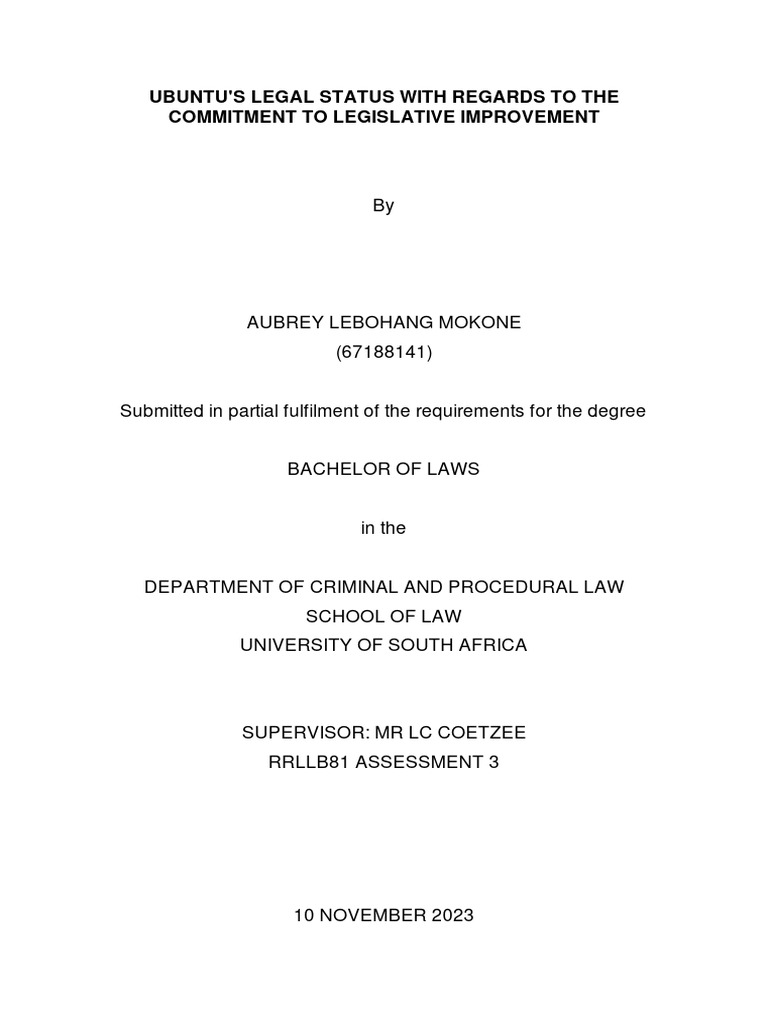 Ubuntu's Role in South African Law | PDF | Rights | Dignity