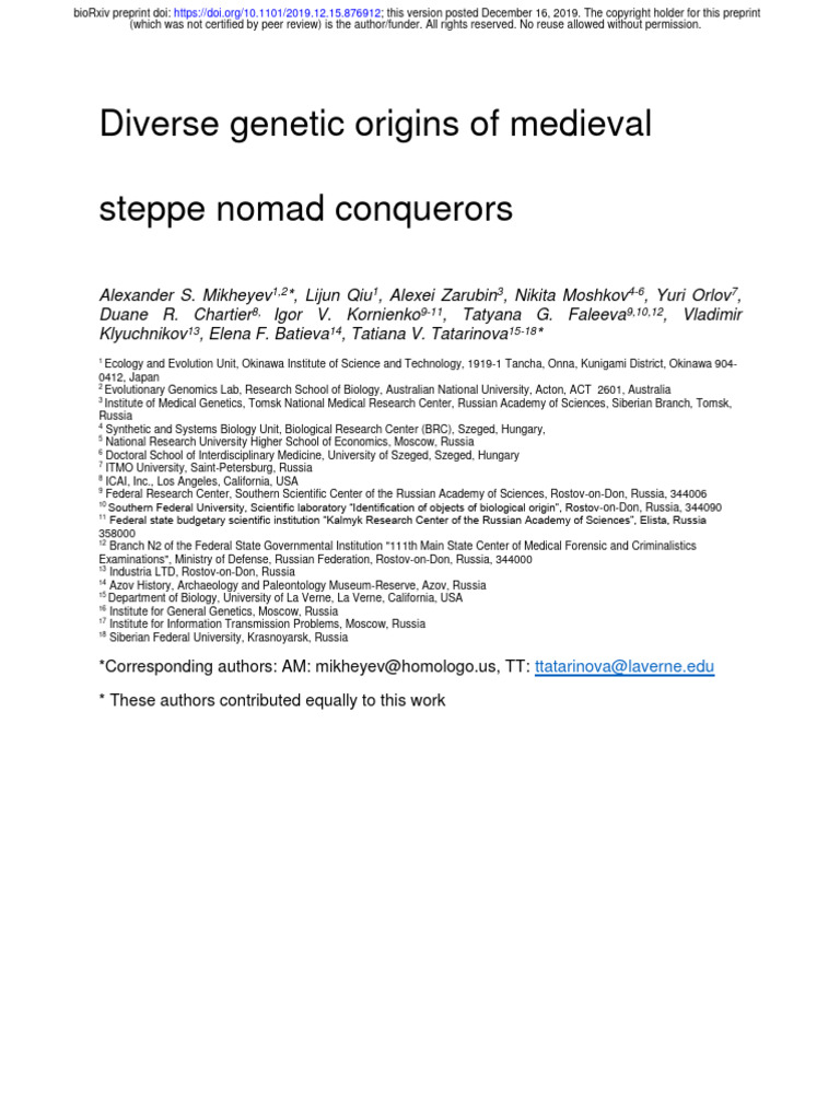 Diverse Genetic Origins of Medieval Steppe Nomad Conquerors | PDF | Ashkenazi Jews | Standard Score