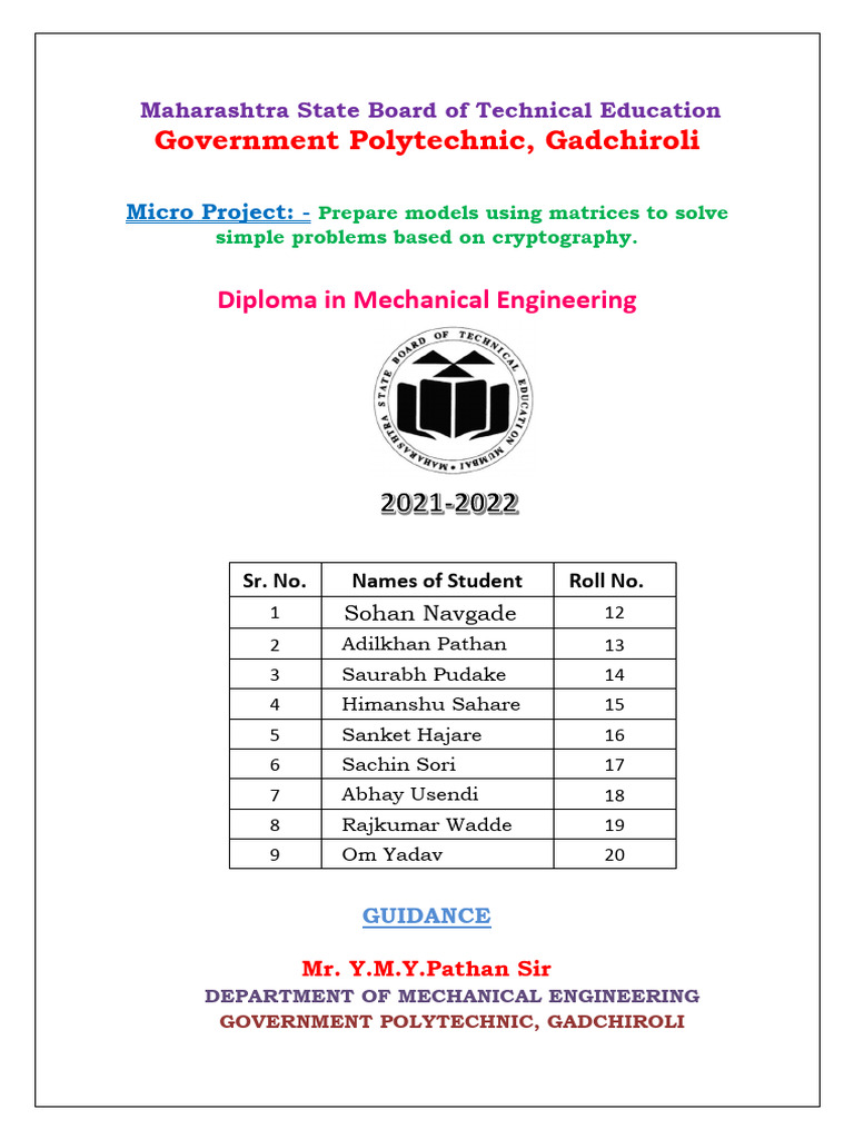 Math's Micro-Project G-2 | PDF | Encryption | Matrix (Mathematics)