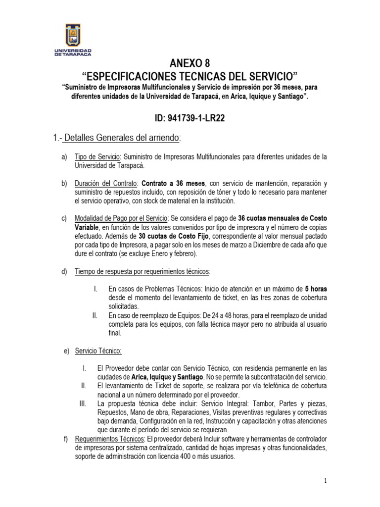 Anexo - 8 (EETT Servicio) Impresoras | PDF | Impresora (Computación) | Informática